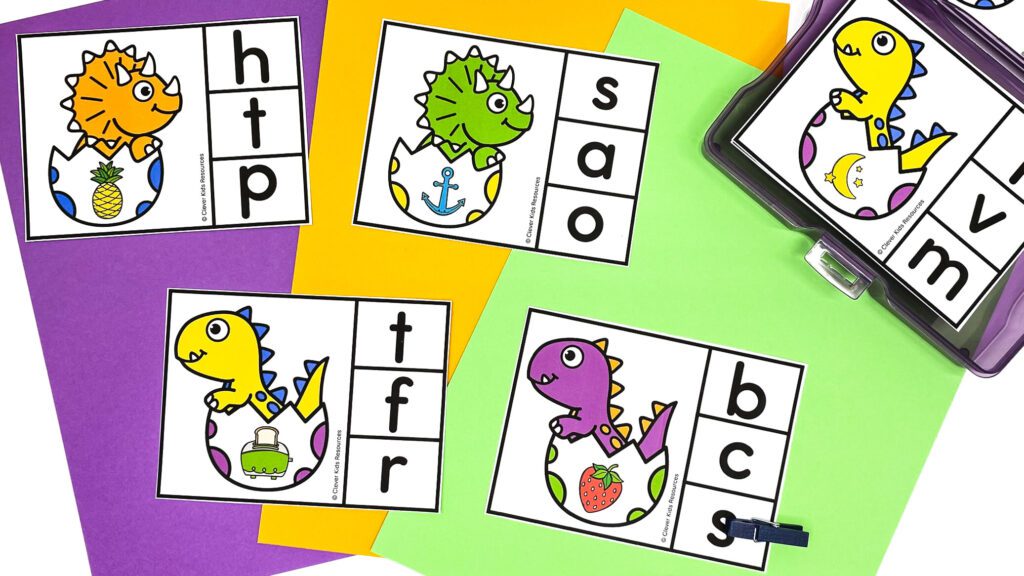Free Dinosaur Beginning Sounds Clip Cards for Kindergarten