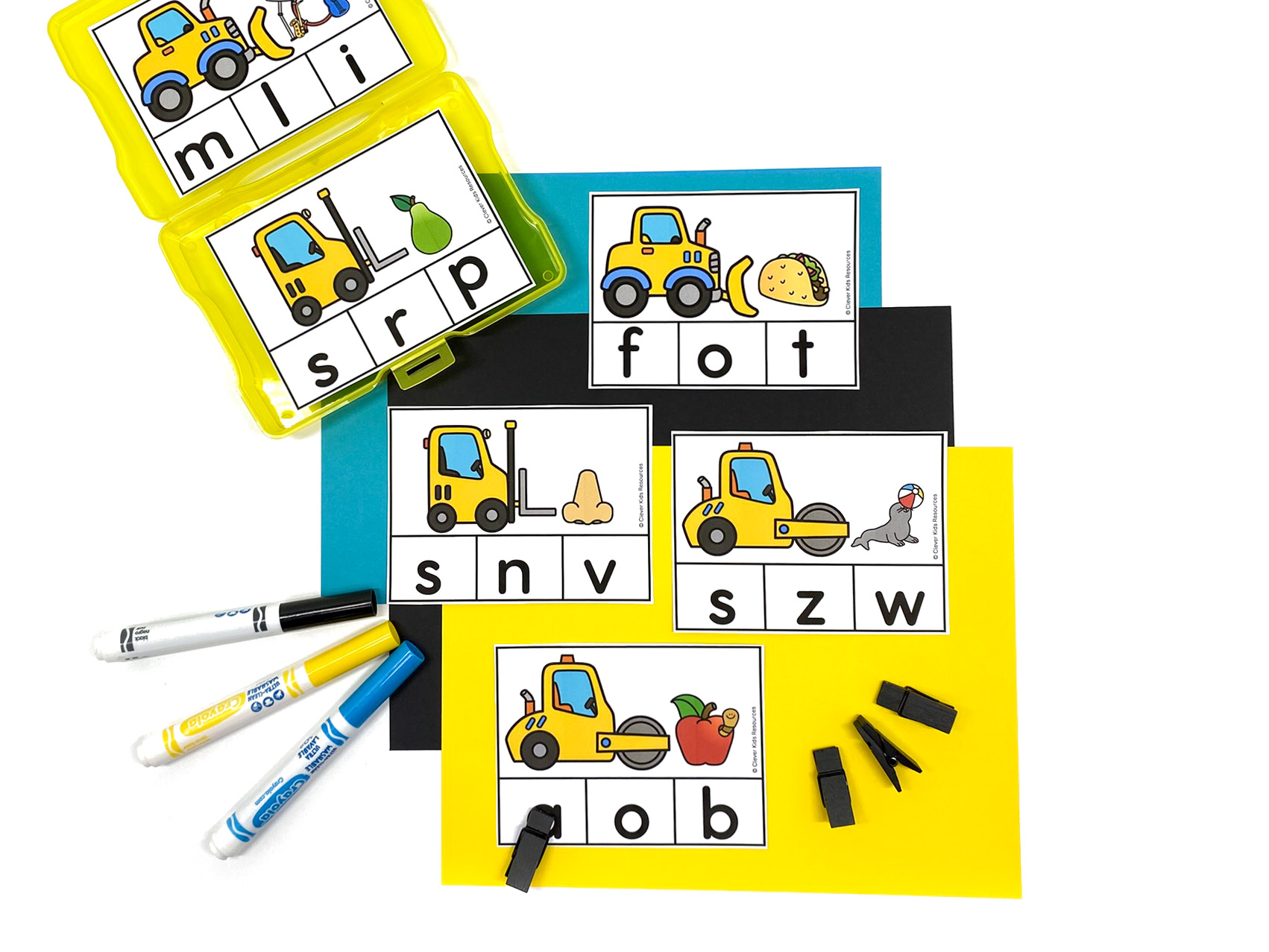Free Clip Cards: Construction Beginning Sounds Clip Cards