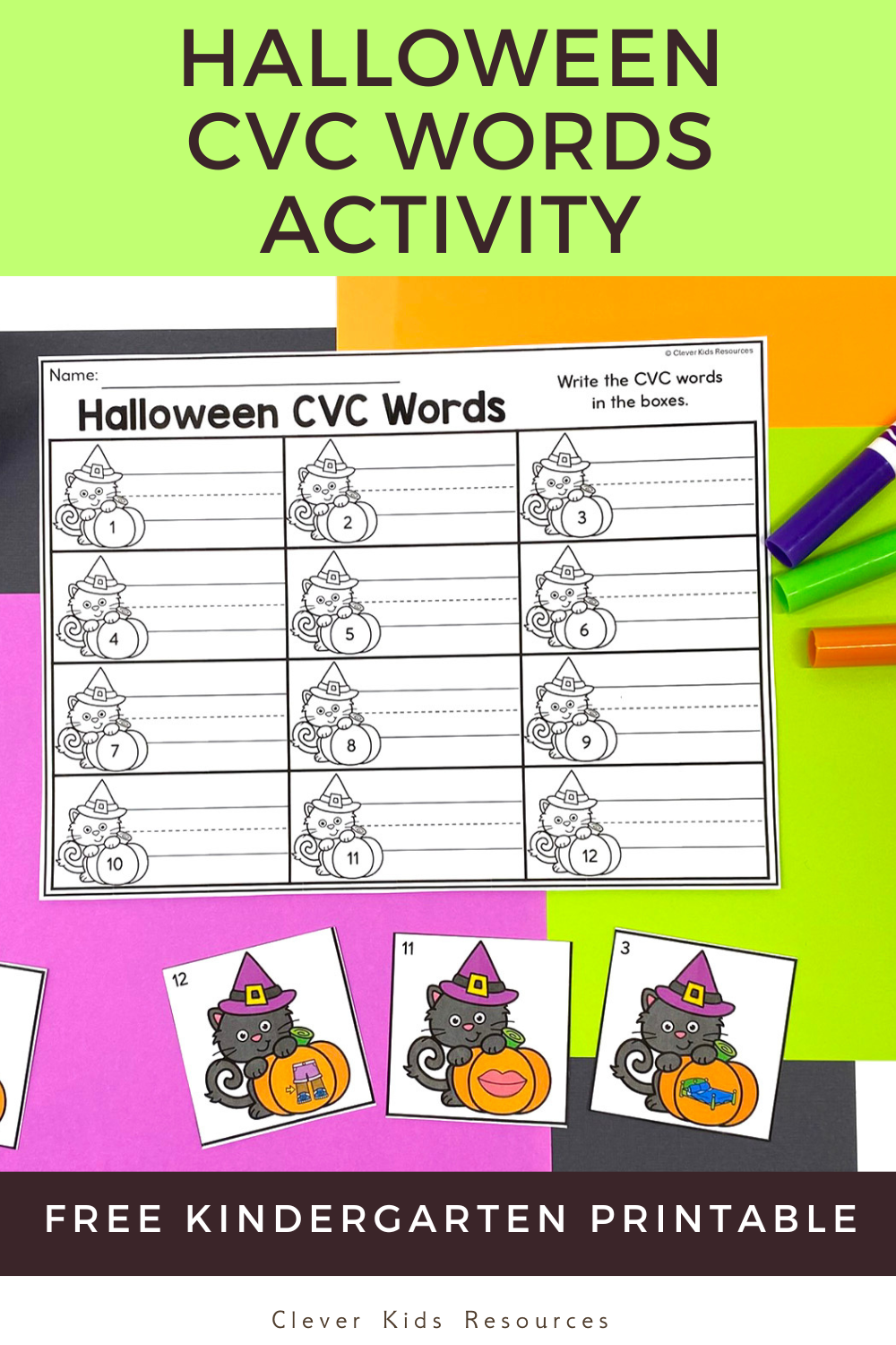 Free Halloween CVC Words Activity for Kindergarten